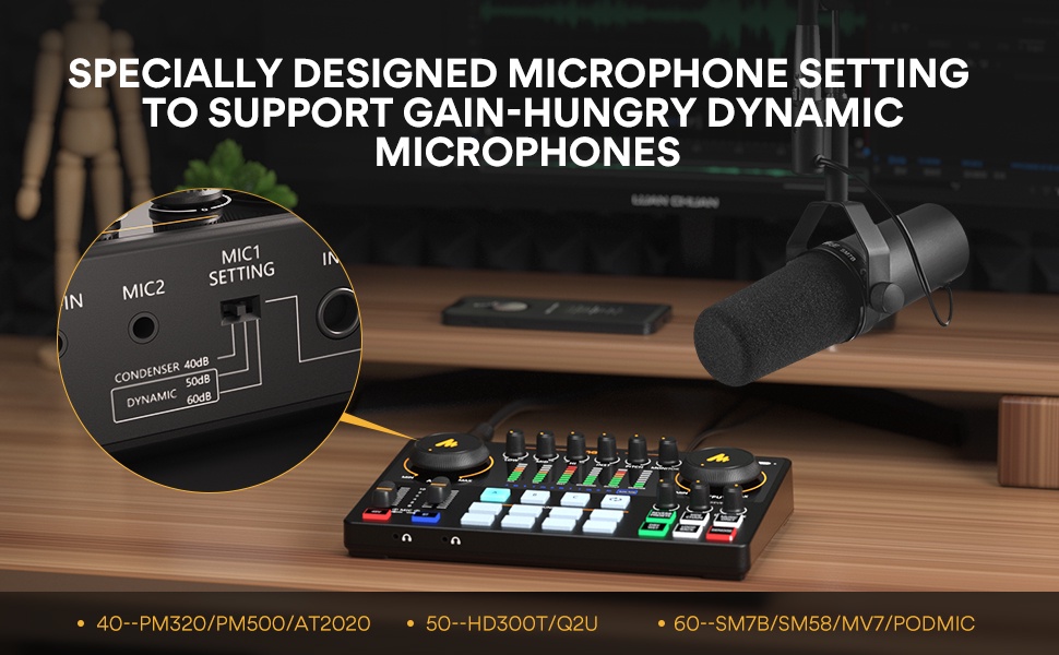 Maono AME2 Professional Sound Card Set Maonocaster Studio Audio Interface Mixer with Phantom ...