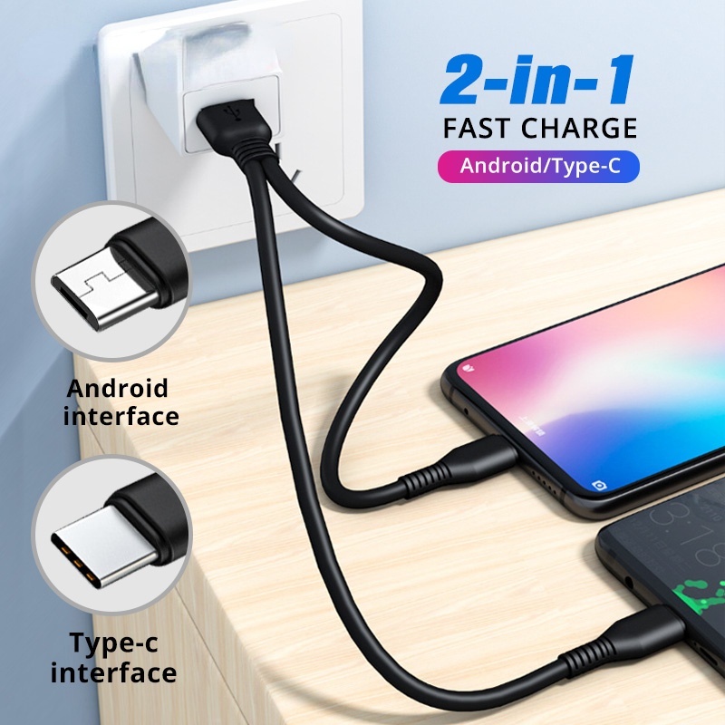 2 In 1 Charge Cable Micro USB To Type C Charging Cable For 2 Usb C Cell ...