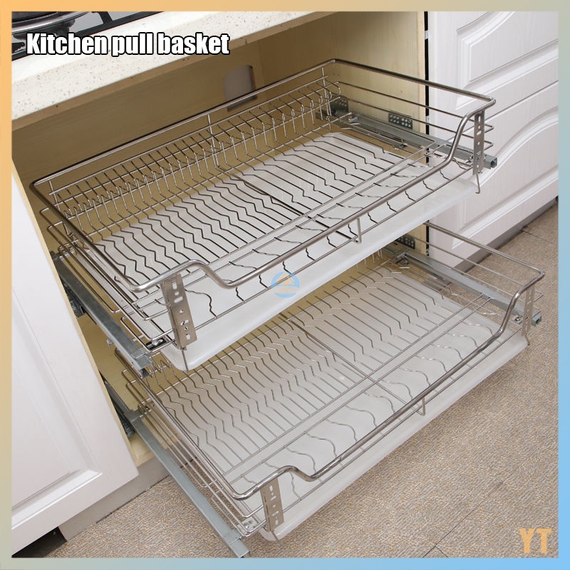 Kitchen Pull Basket Stainless Steel Solid Damping Buffer Cabinet Pull ...