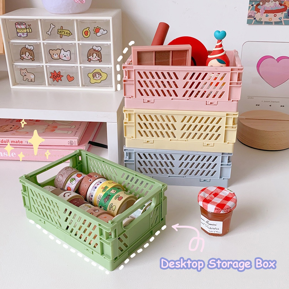 Korea Mini Folding Plastic Storage Box Student Desktop Organization ...