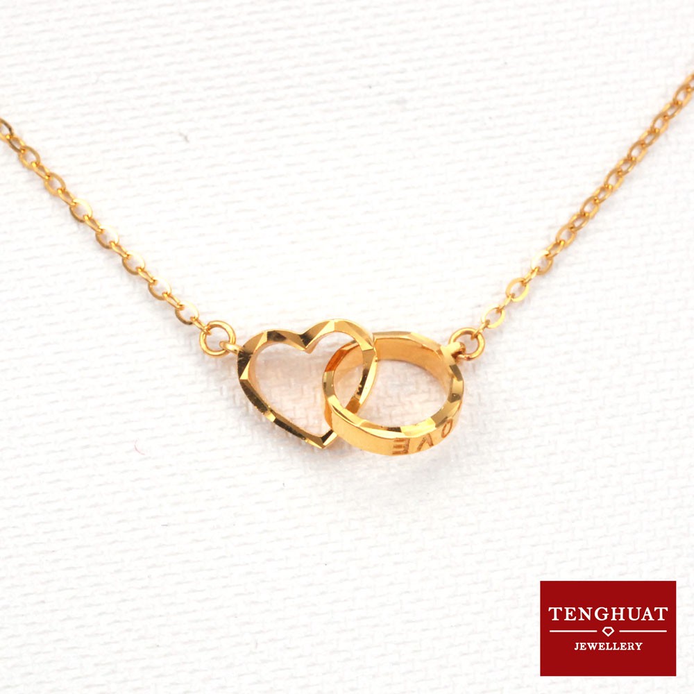 Teng Huat Jewellery 916 Gold Fancy Heart Loop Necklace | Shopee Singapore