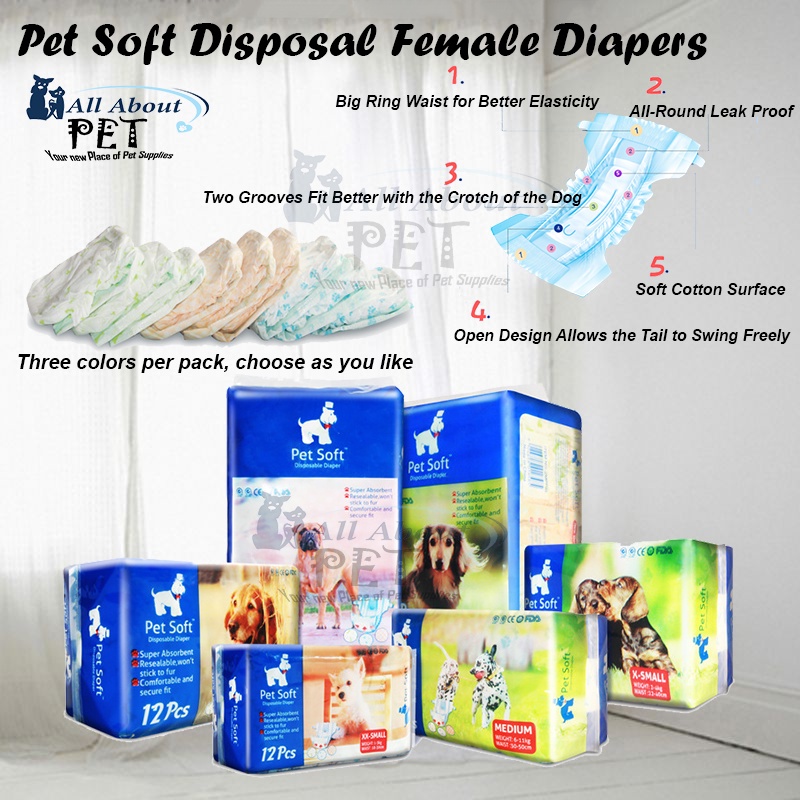 Pet Soft Disposable Female Wraps Dog Diapers - Female 12 pcs ( XXS / XS ...
