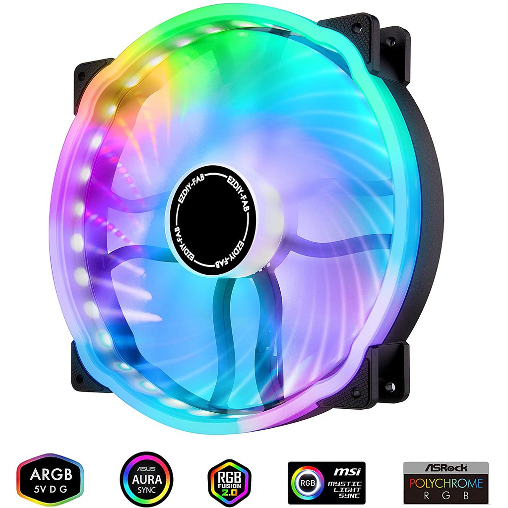 EZDIY-FAB 20cm RGB Chassis Fan 800rpm 5V ARGB Host Cooling Quiet Large ...