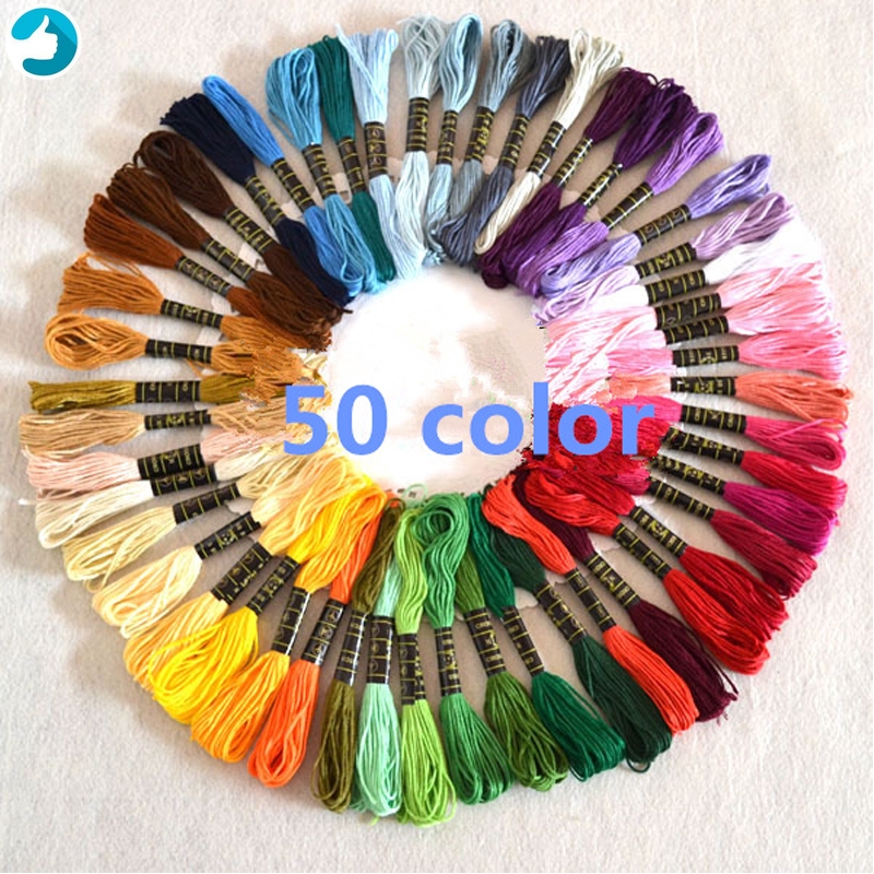 50pcs Mix Colors Cotton Sewing Skeins Cross Stitch Embroidery Thread ...
