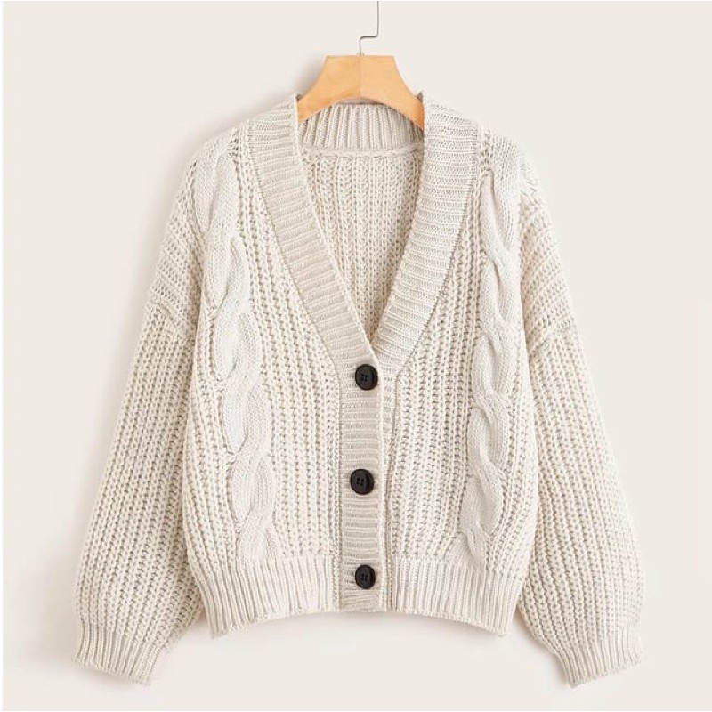 CARDIGAN SEMI CROP OUTER KNIT EIREEN CABLE EKSPORT OVERSIZE 7 GAUGE DR ...