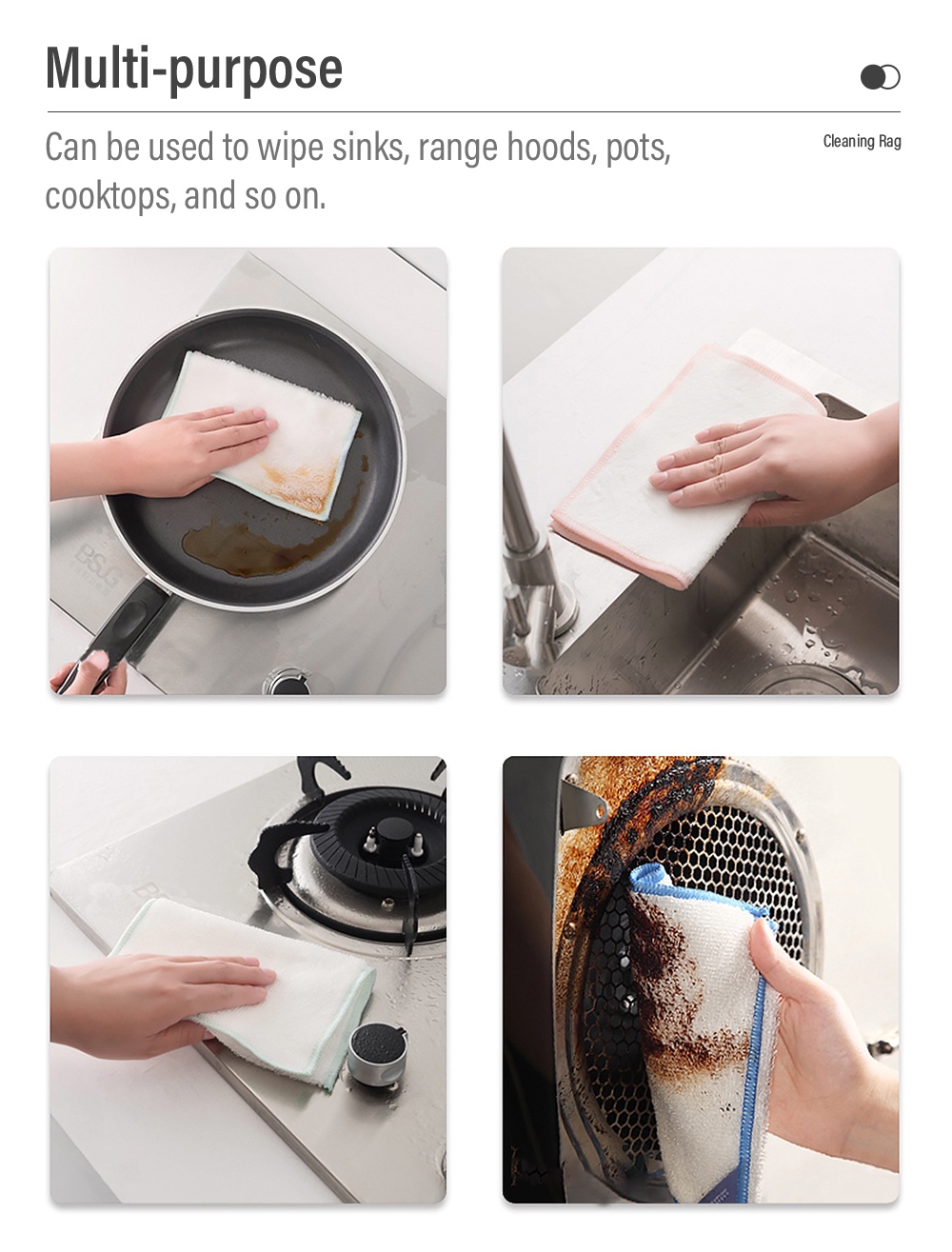 [Bundle of 5]Bamboo Fiber Cleaning Rag Multi-purpose Oil Resistant Dish ...