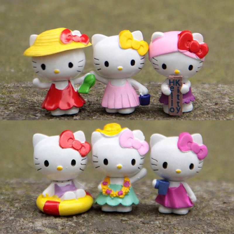 6pcs/set Hello Kitty Cat Set Miniatures Doll Kids Toys Fairy Garden ...