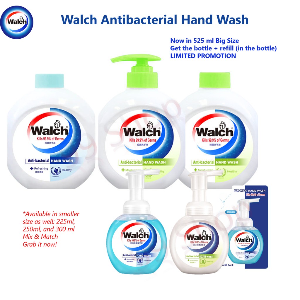 Walch Anti-bacterial Foaming/Liquid Hand Wash 250/400/525 ml (Bundle ...