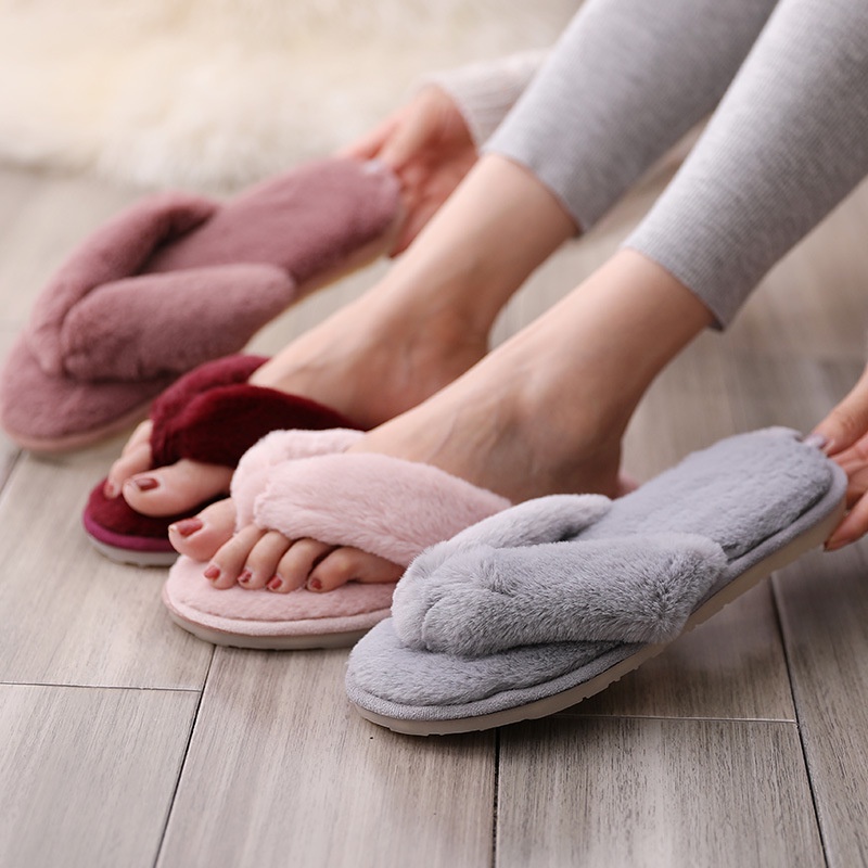 Women's Flat Flip-Flops Home Fur Slippers Women's Winter plush slippers ...