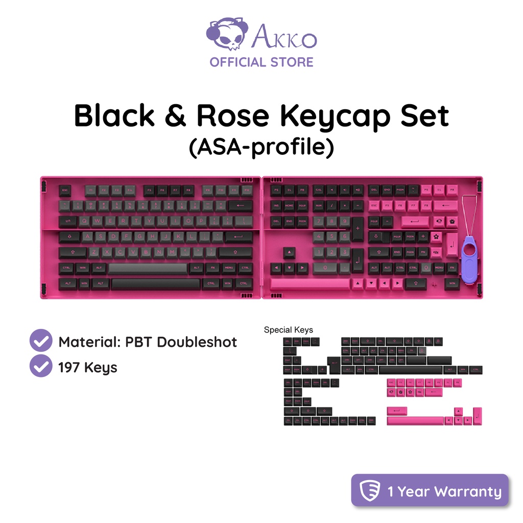 AKKO Keycap - ASA Profile : Black & Rose (197Keys) | Shopee Singapore