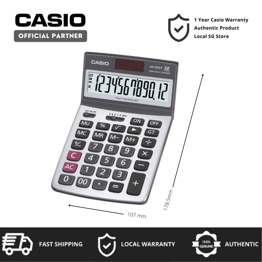 Casio Desktop 12Digits Calculator AX-120ST with Adjustable Tilt Display ...