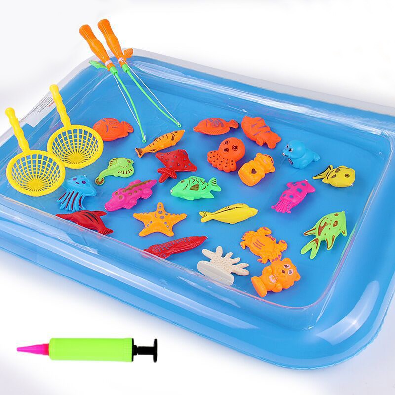 28PC/Set Fishing Toy With Inflatable Pool Rod Net Set Toys for Children ...