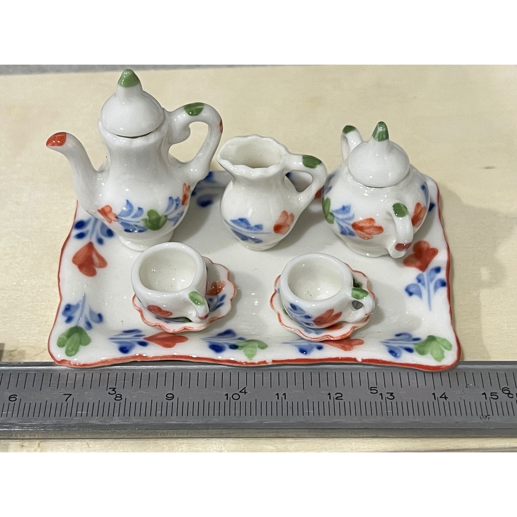 Handmade Miniature Tea set, Navy Blue Tea Set in Rectangular Tray Tiny ...