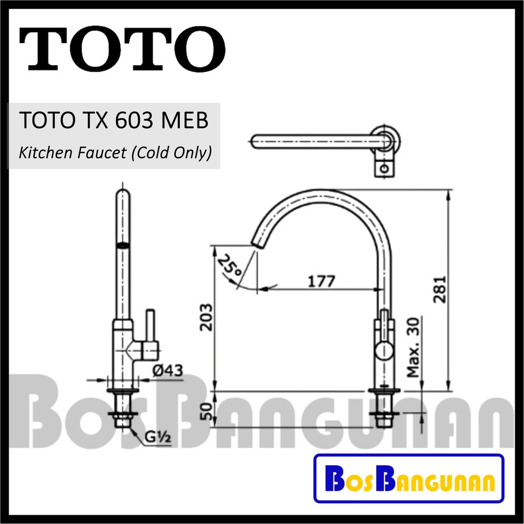TOTO TX603MEB Kitchen Faucet (Cold Only) / TOTO TX 603 MEB Sink Faucet ...