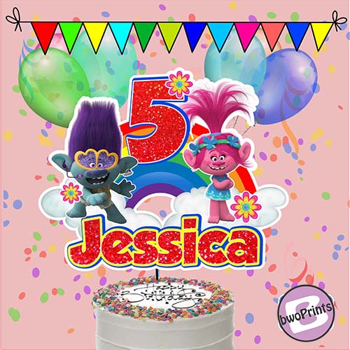 Trolls Cake Topper Birthday Custom made with Name and Age Cake Topper ...