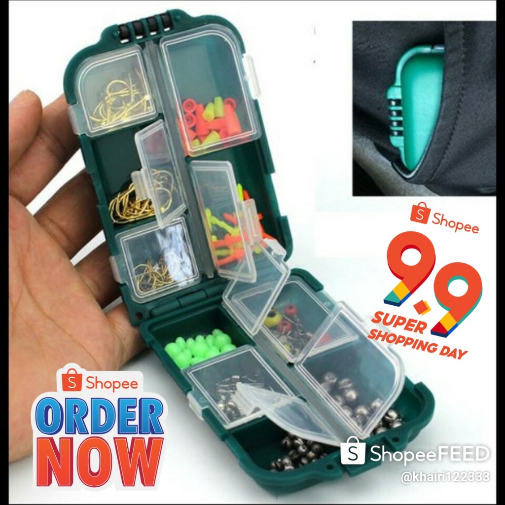 FISHING HOOK BOX STORAGE CASE COMPARTMENT 10 GRID SLOT LIFTABLE LID LURE BAIT KOTAK BEKAS MATA ...
