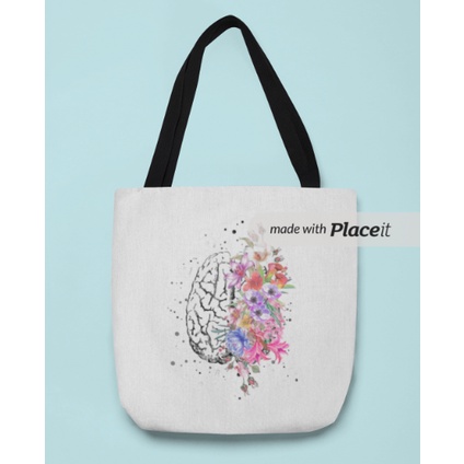 Canvas Tote Bag brain anatomy watercolor brain flowers brain | Shopee ...