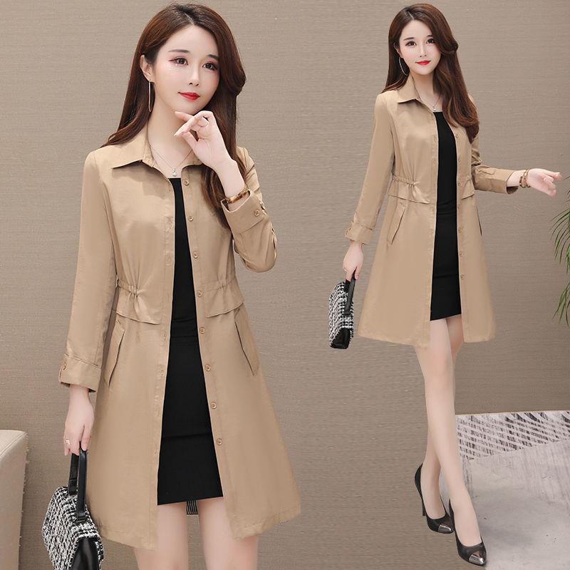 Women's trench coat mid-length spring and autumn khaki light green ...