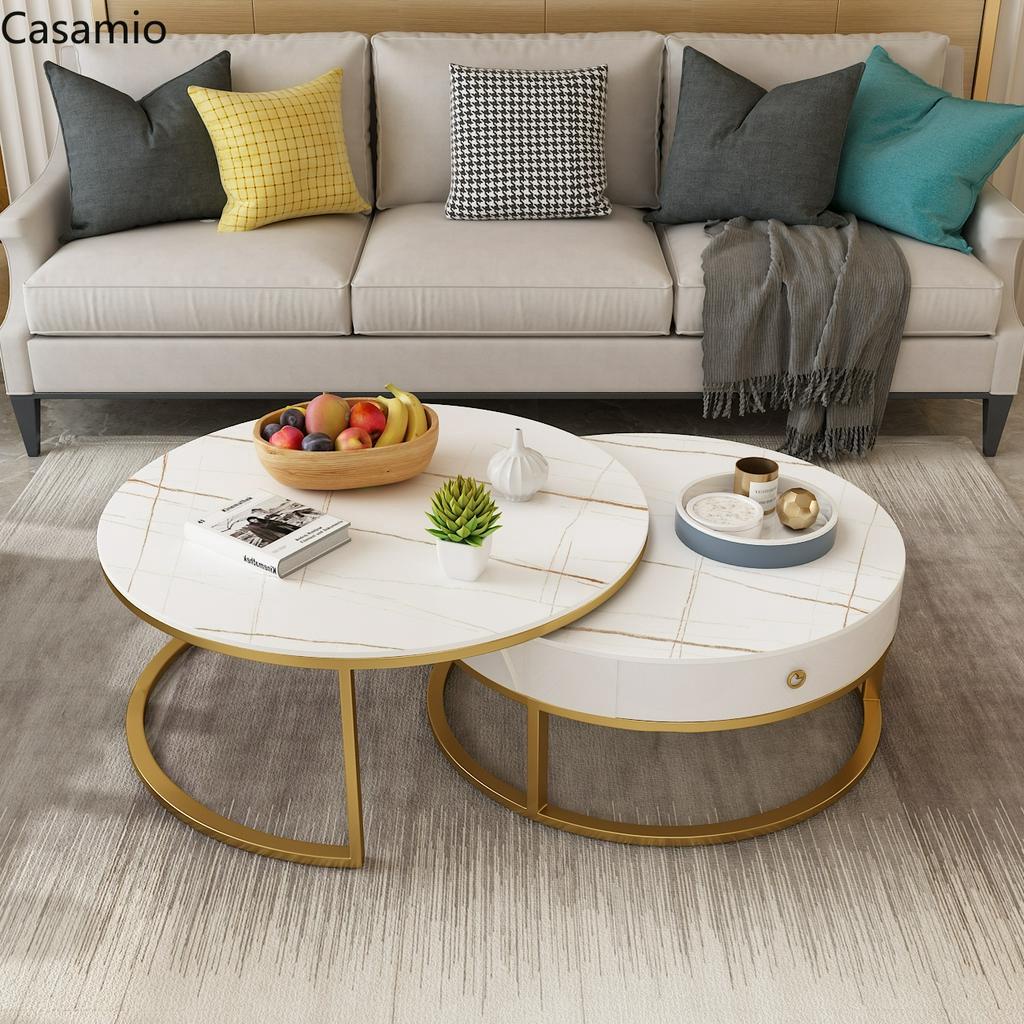 Real marble coffee table set Italian slate coffee table nordic tea table with drawer living room ...