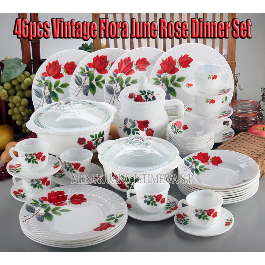 46pc 8 PAX Vintage Flora June Rose Dinner set SE46168 | Shopee Singapore