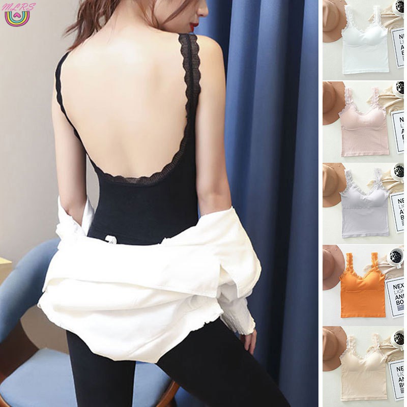 MS U Back Seamless Women Tank Top V Neck Lace Backless Padded Camisole ...