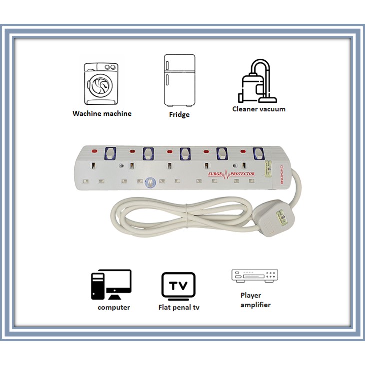 Heavy Duty 5 Gang Power Socket 250 Watt 2 Meter/3 Meter/5 Meter ...