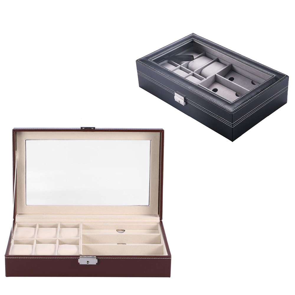 9 Grids High-End Leather Watch Glasses Collection Box Watch Box Glasses ...