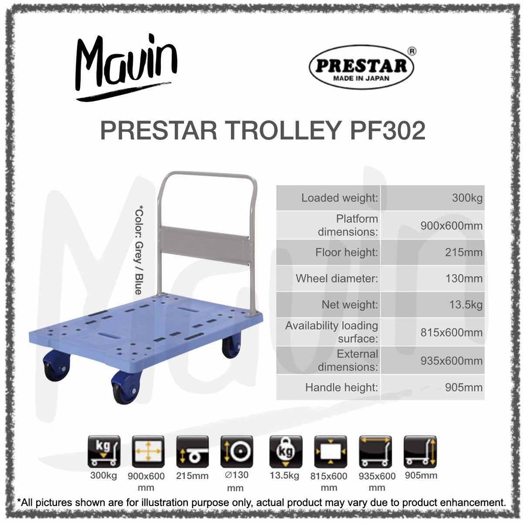 PRESTAR (JAPAN) PLASTIC TROLLEY PF300/ PF301/ PF302/ PF-300/ PF-301 ...
