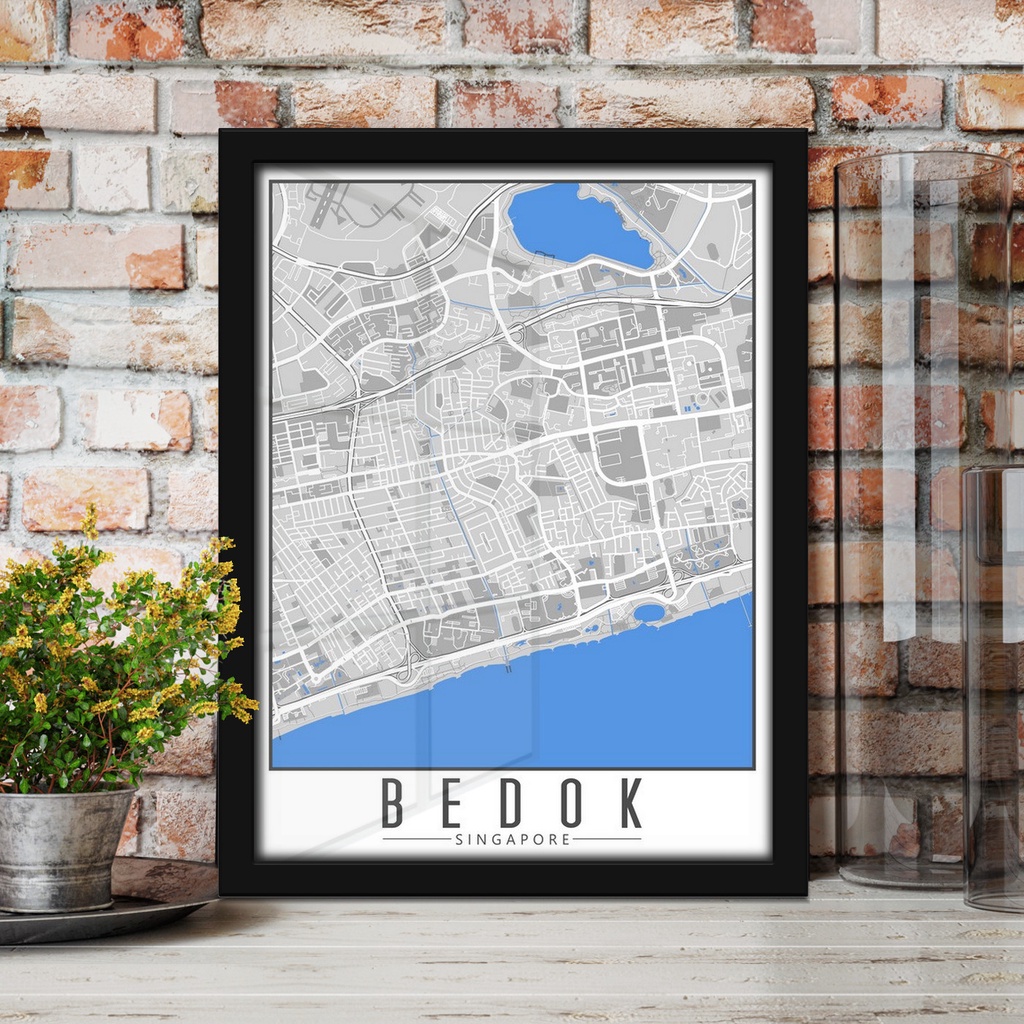 Singapore City Bedok Map Modern Art Decor Poster | Shopee Singapore