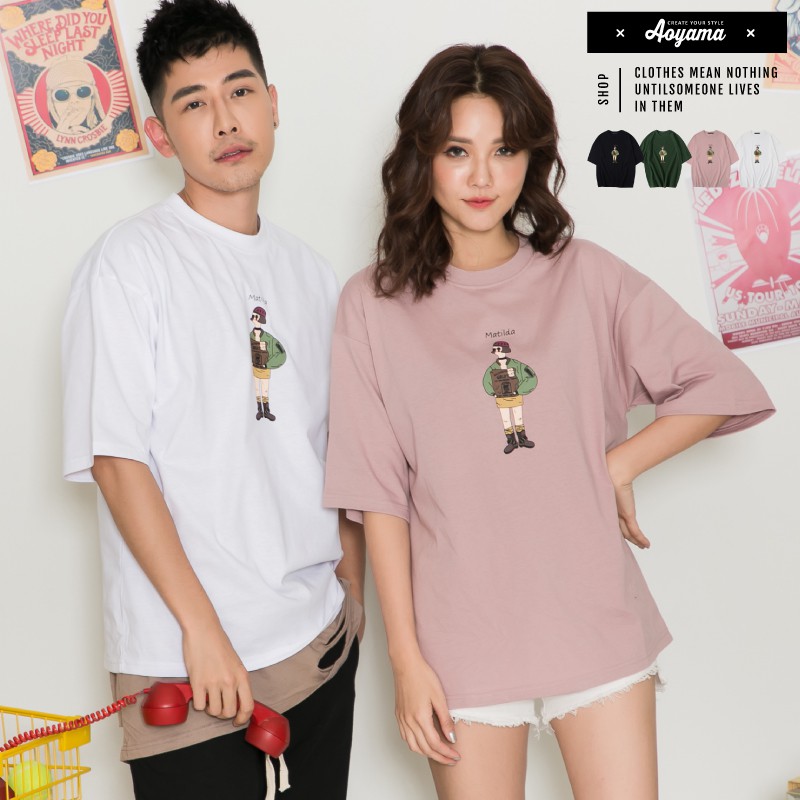 AOYAMA Matilda Graffiti Girl Korean Middle Sleeve Couple Short T [A6813 ...