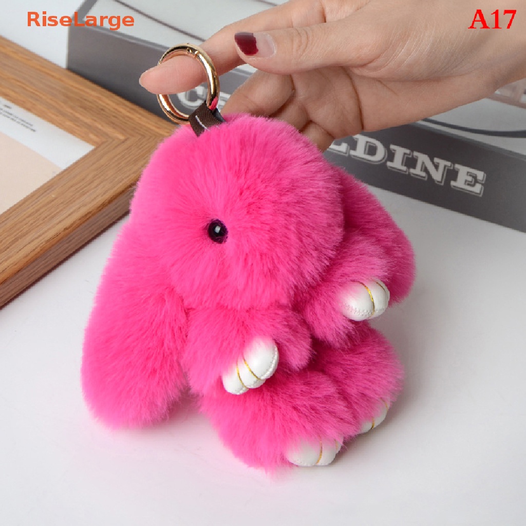 [RiseLarge] Rabbit Keychain Ring Fluffy Real Fur Pompon Bunny Trinket ...