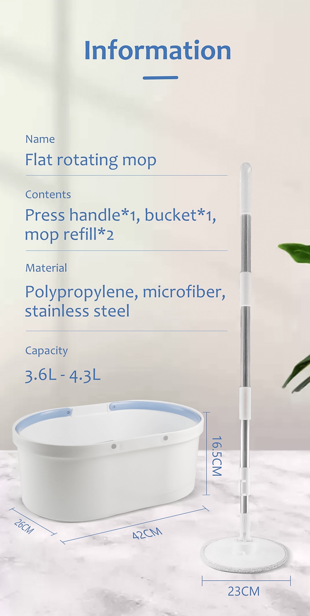 Farcent Flat Spin Mop Compact Dual-axis Spin Mop Set Stainless Steel ...