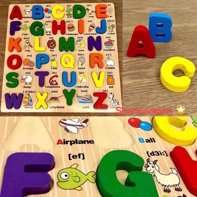 Wooden letter puzzle with labels Alphabet Letter Puzzles ABC Uppercase ...