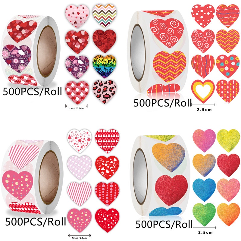 1Inch 500PCS/Roll Love Heart Shaped Label Sticker Scrapbooking Gift ...