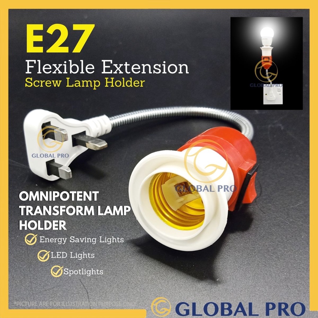 E27 Flexible Extension Screw Lamp Holder, Bulb Holder, Screw Socket ...