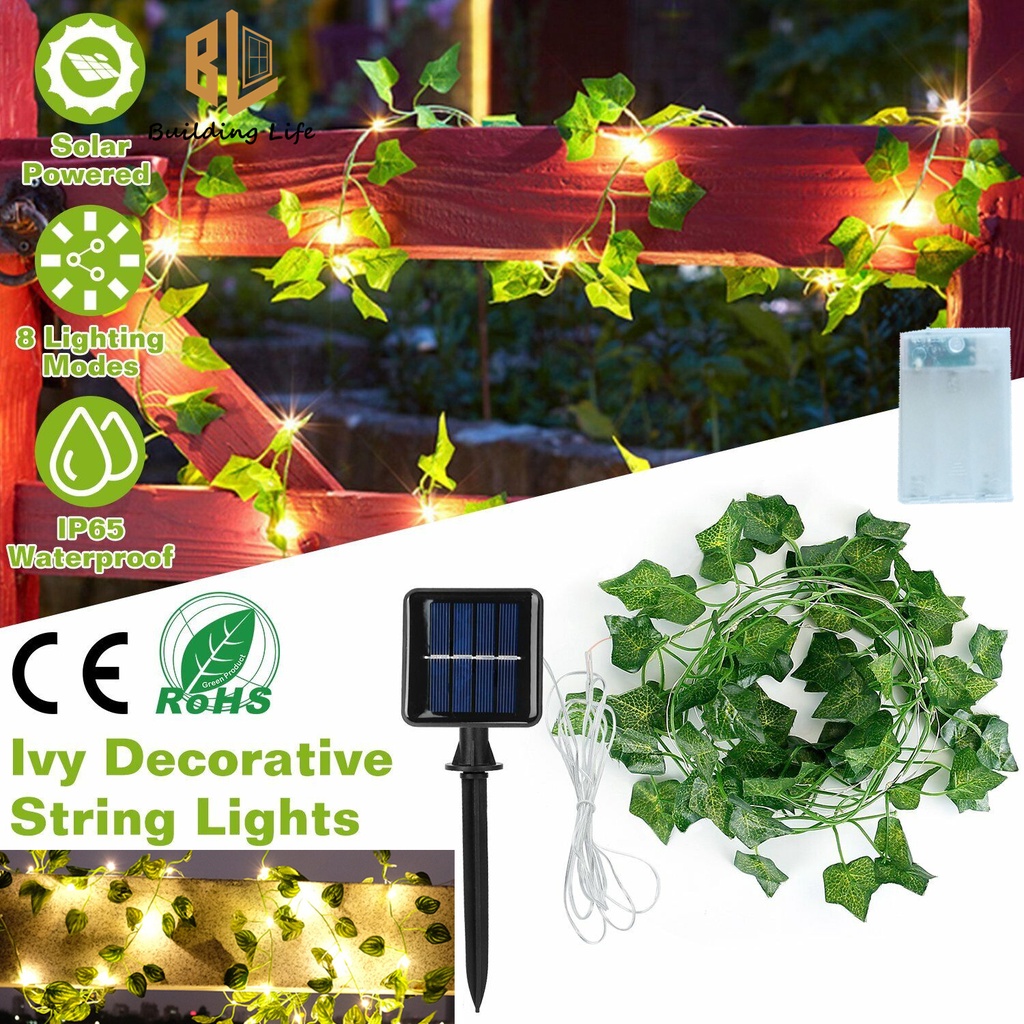 LED Solar Green Leaves Vine String Light Solar Powered Maple Leaves ...