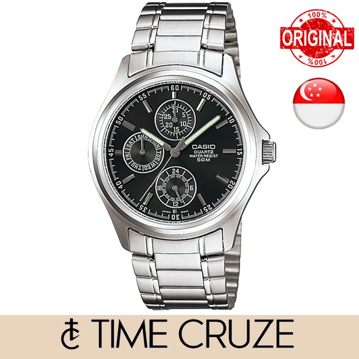 [time Cruze] Casio Mtp 1246 Enticer Analog Stainless Steel Black Dial Men Watch Mtp 1246d 1avdf