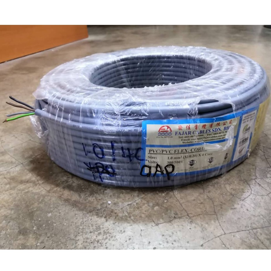 100% PURE COPPER + SIRIM + FAJAR CABLES PVC Flexible Cord 1.0MM2 x 4 ...