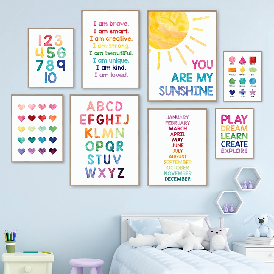 Number Alphabet Sun Shape Love Education Quotes Nordic Posters And ...