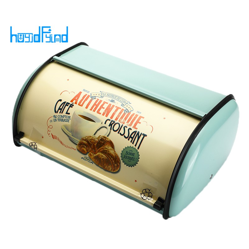 {HU}Vintage Bread Box Storage Bin Blue Iron Snack Boxes Food Container ...