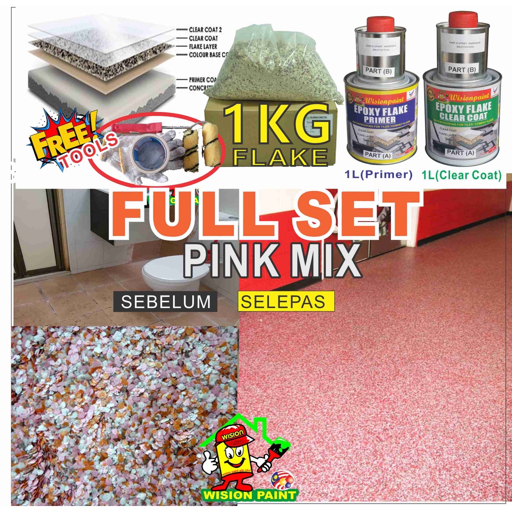 FULL SET Epoxy Colour Flake Coating Toilet Kitchen Floor Tile Leaking Waterproof ( FREE TOOL ...