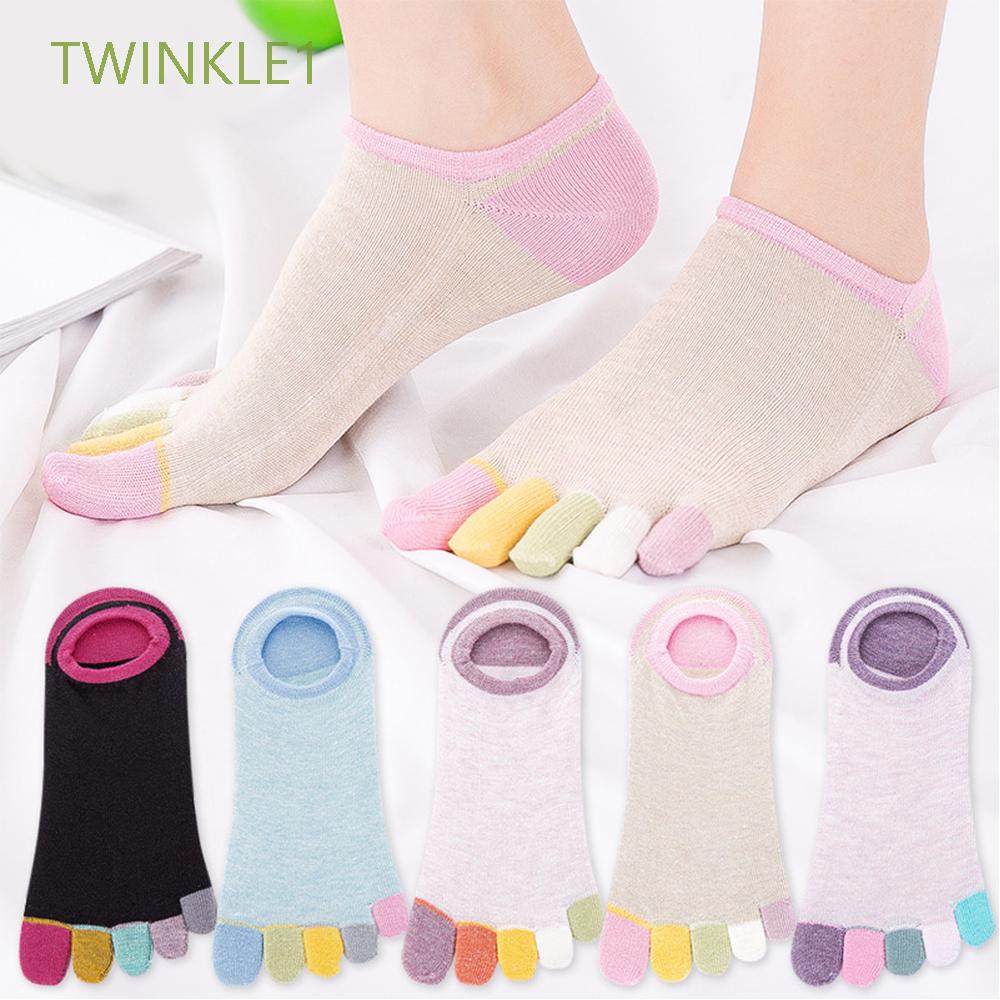 TWINKLE Japanese Low-cut Color Toe Five-finger Socks with Heel Full ...