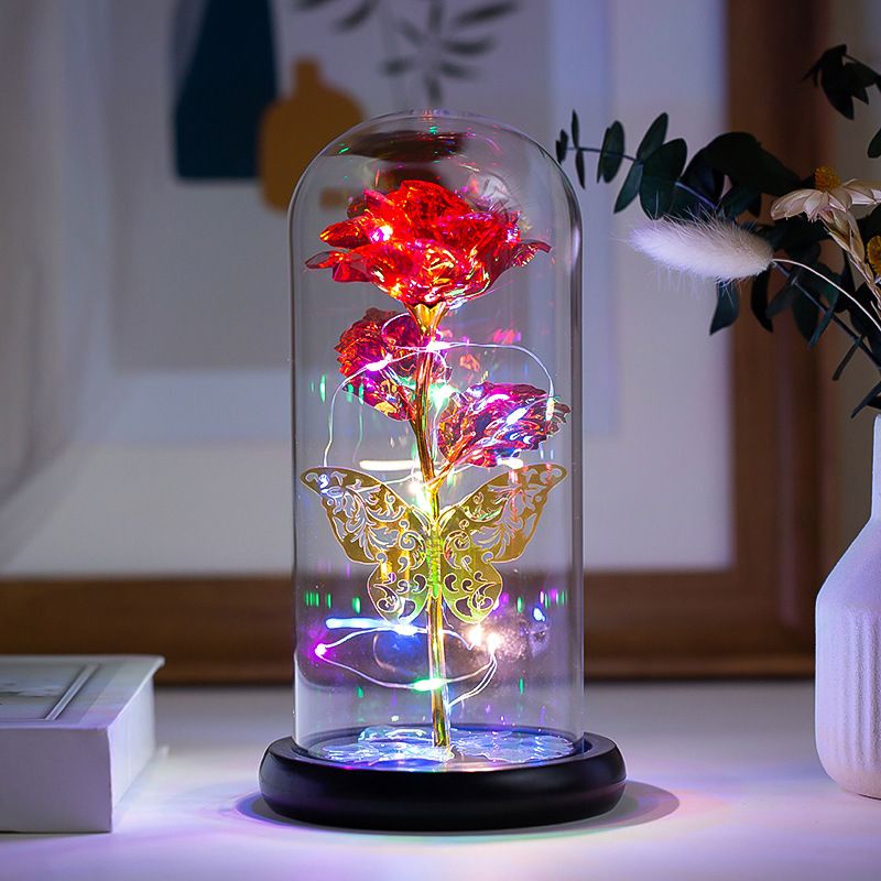 Bunga Dalam Kaca dengan Lampu LED Light Rose with Butterfly in Glass ...