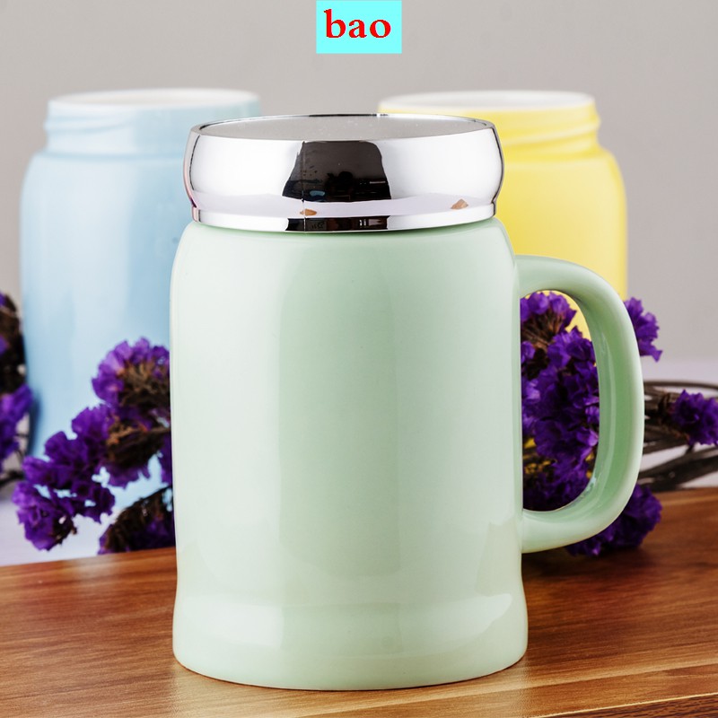 Creative Ceramic Cup Mirror Mug With Cover Spoon Office Big Capacity ...