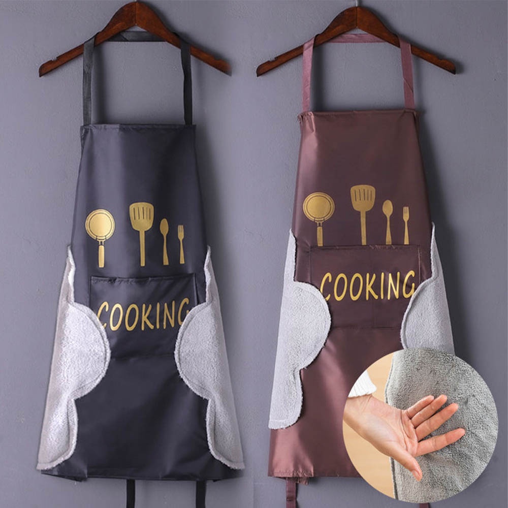 Innohut Unisex Apron Wiping Hand Coral Fleece Apron Dapur Hang Neck And ...