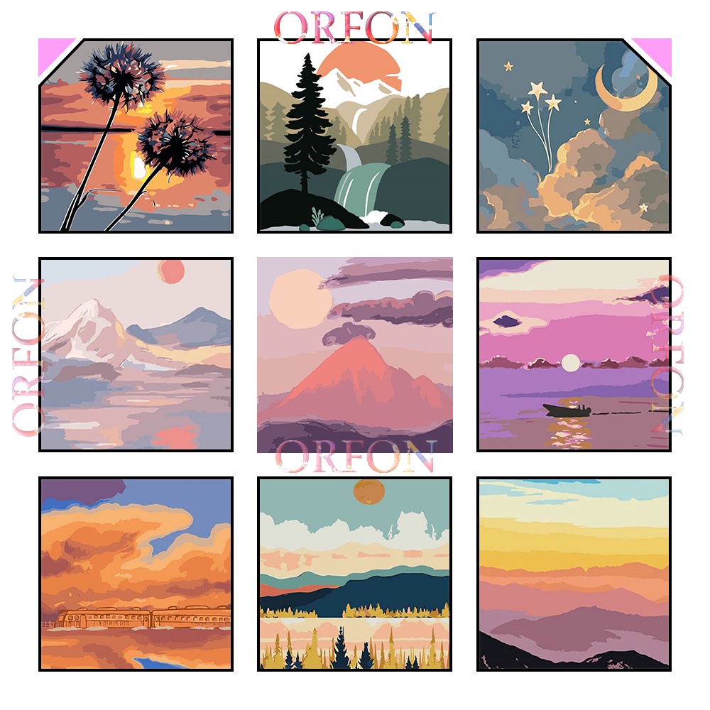 【ORFON】Paint by Numbers Sunrise Landscape 20*20cm Framed DIY Digital Oil Painting for Children ...