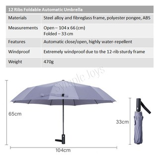 12 Ribs Automatic Umbrella Super Windproof Large Umbrella Auto Open ...