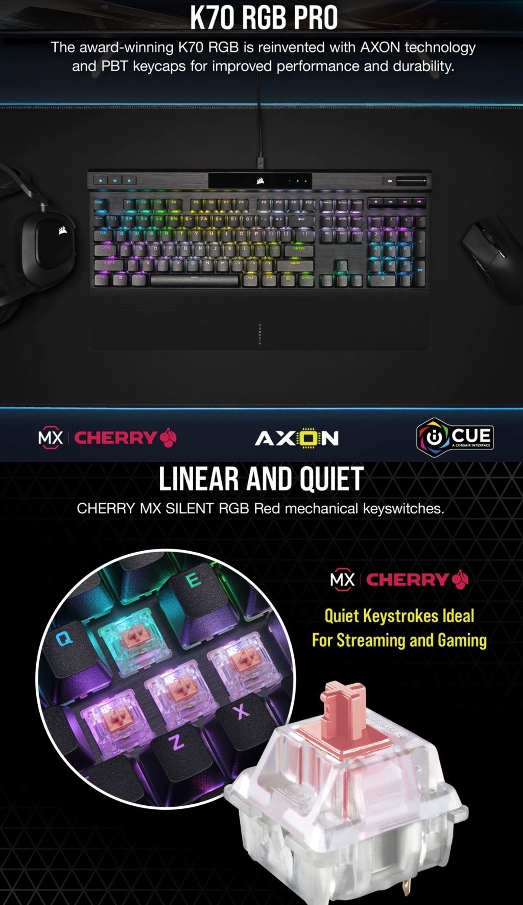 K70 RGB PRO Mechanical Gaming Keyboard with PBT DOUBLE SHOT PRO Keycaps ...