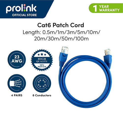 Prolink RJ45 UTP Cat6 High-Speed Gigabit Network Patch Cord Ethernet ...