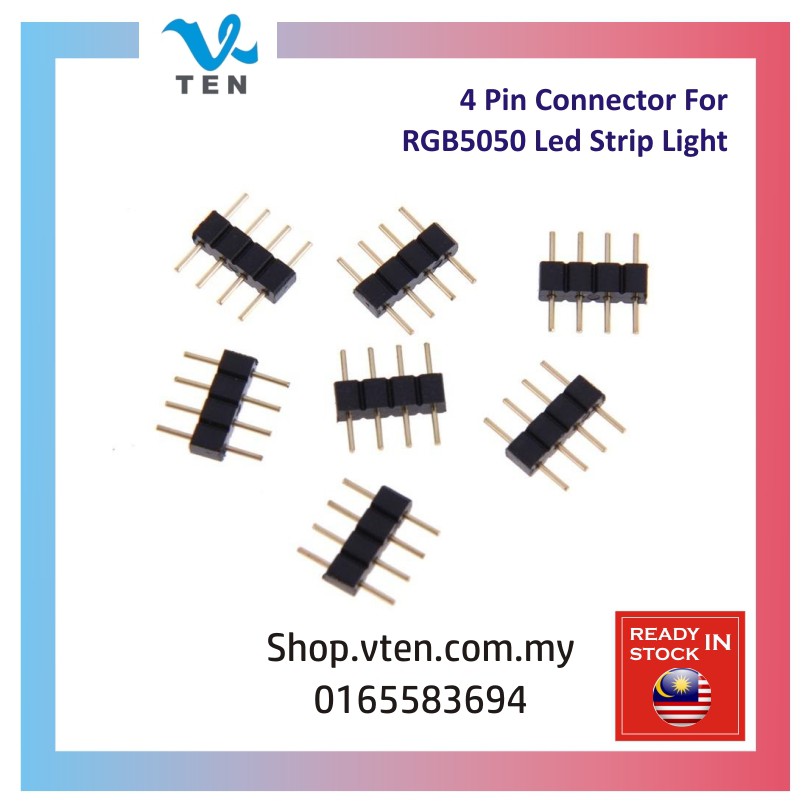 4Pin 10mm Connector Needle Male Type For 5050 2835 RGB LED Strip Light ...